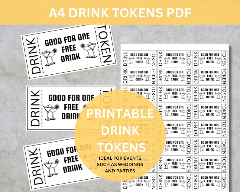 Printable Drink Tokens: Wedding & Party Event Tickets (PDF) - Etsy