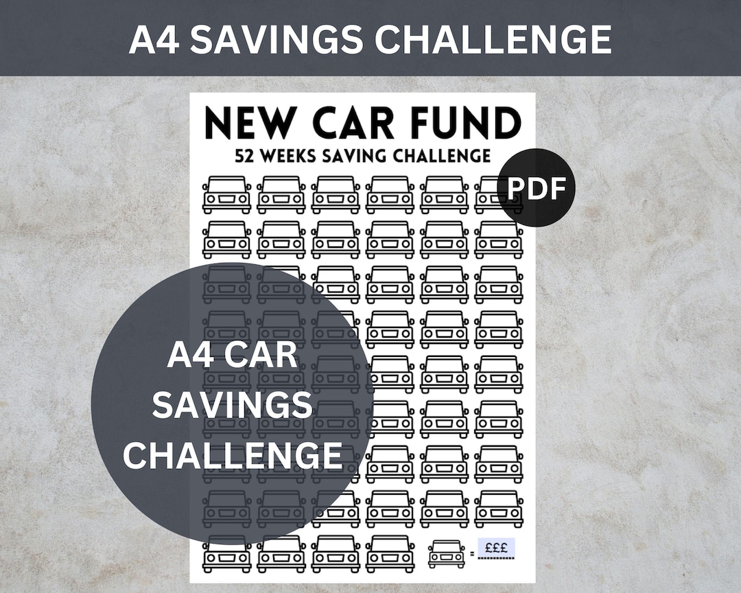A4 52 Weeks Car Savings Challenge, Car Money Savings Tracker, Car ...