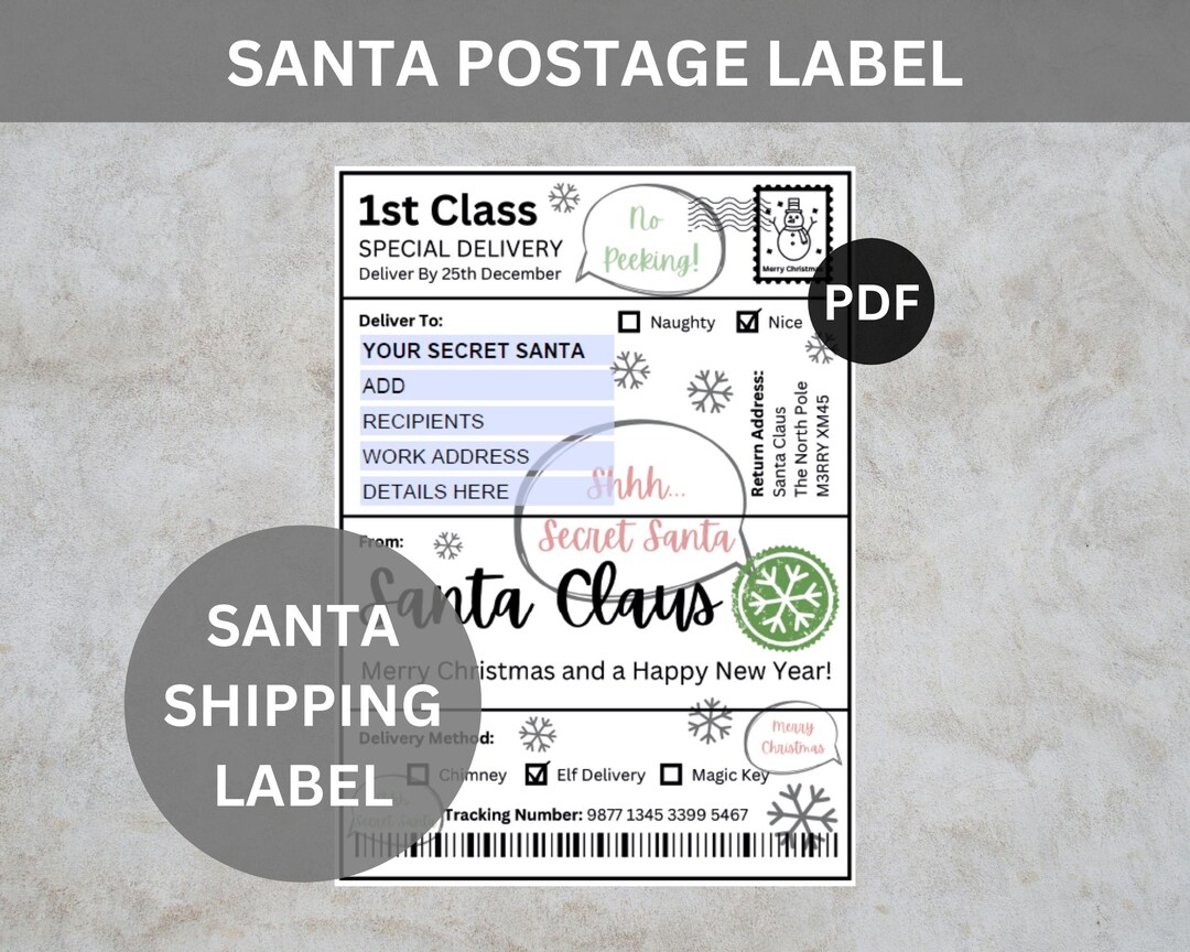 Printable Santa Shipping Label, Editable North Pole Postage (A4 PDF) - Etsy