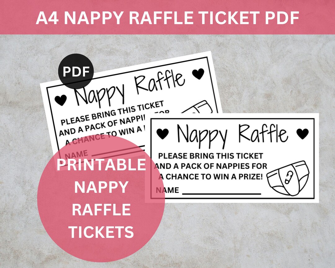 Printable Nappy Raffle Ticket, Baby Nappy Raffle, Baby Shower Raffle ...