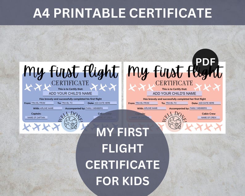 Official First Flight Certificate A4 Printable - Achievement for ...