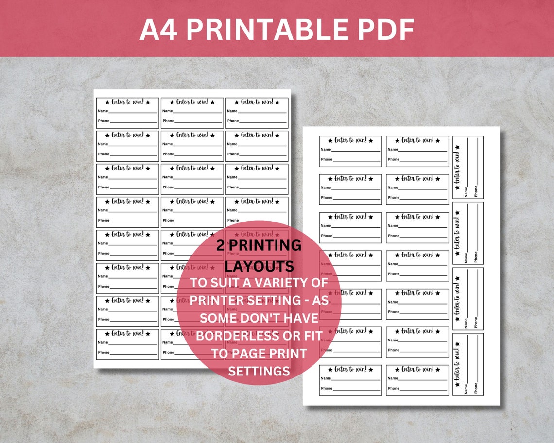 Printable Raffle Tickets, Enter to Win Ticket, Draw Ticket, Simple ...