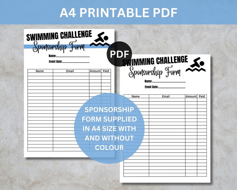 Swimming Challenge Printable Sponsorship Form - Printable PDF Download ...