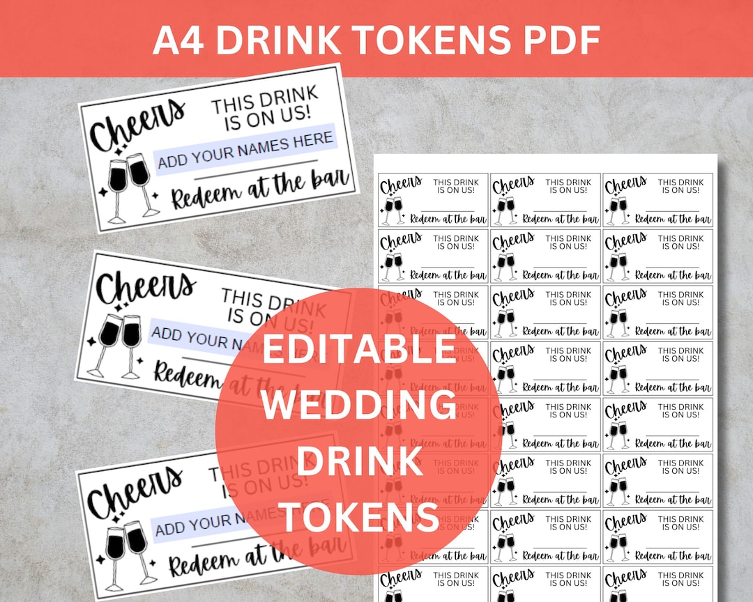Editable Wedding Drink Token, Wedding Bar Ticket, Customisable Wedding ...