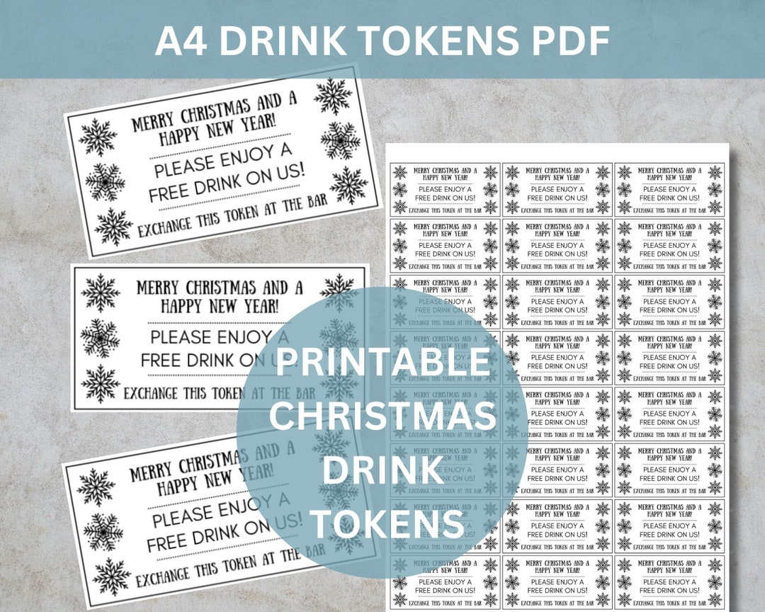 Printable Christmas Drink Tokens, Xmas Party Voucher, Christmas Drink ...