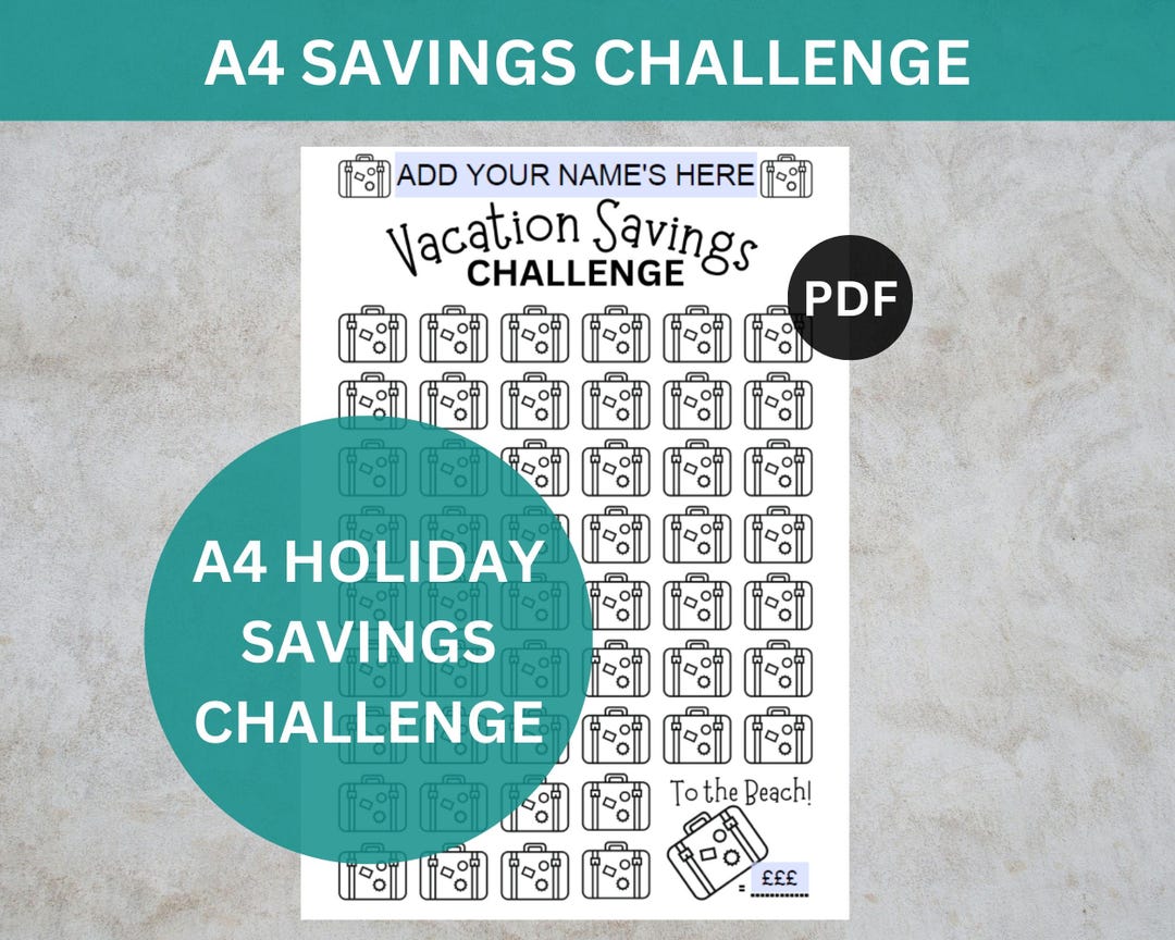 A4 Vacation Saving Challenge, Vacation Cash Tracker, Vacation Funds ...