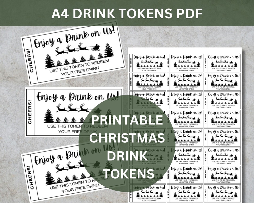 Printable Christmas Drink Tokens, Christmas Party Ticket, Christmas ...
