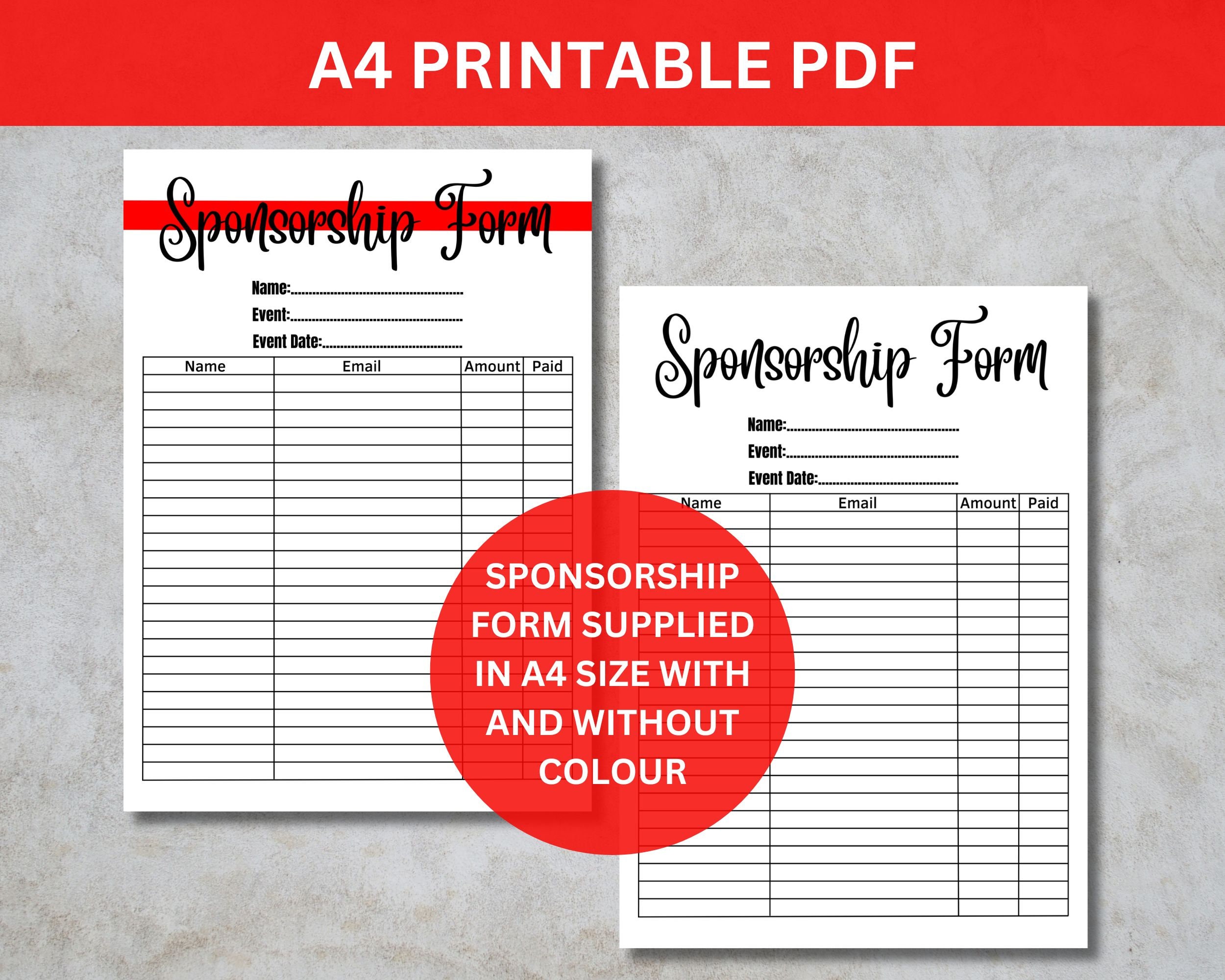 Sponsorship Form, Printable Charity Sponsorship Form, Fundraising ...