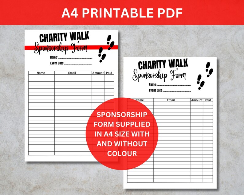 Charity Walk Printable Sponsorship Form, Sponsorship Form, Fundraising ...