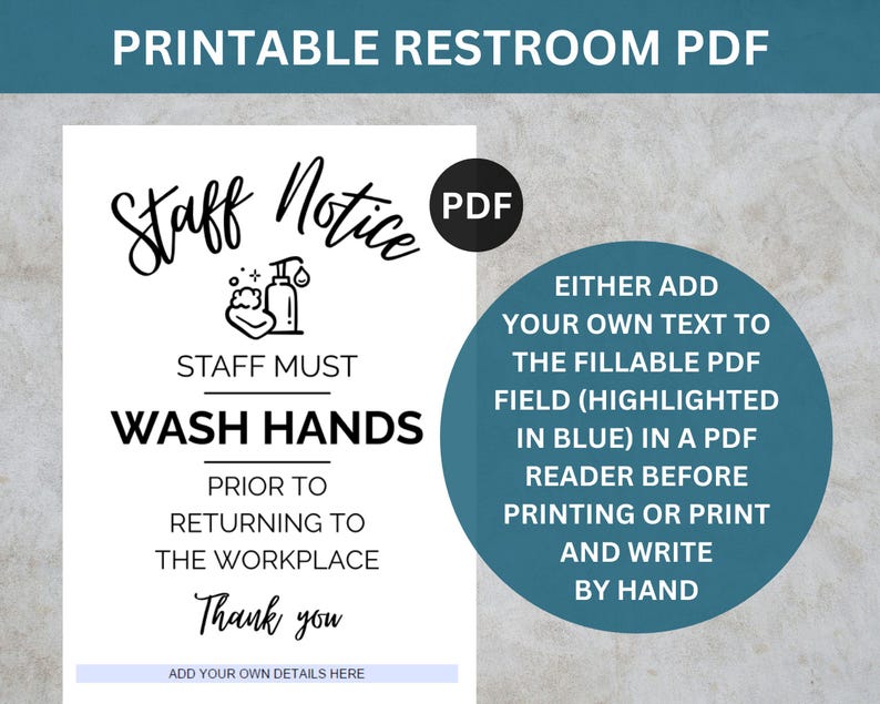 Staff Must Wash Hands, Restroom Printable PDF - A4 Handwashing Station ...