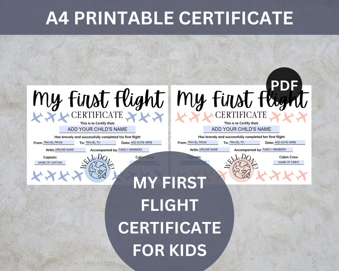Kids Flying Certificate A4 Printable - First Flight Certificate ...