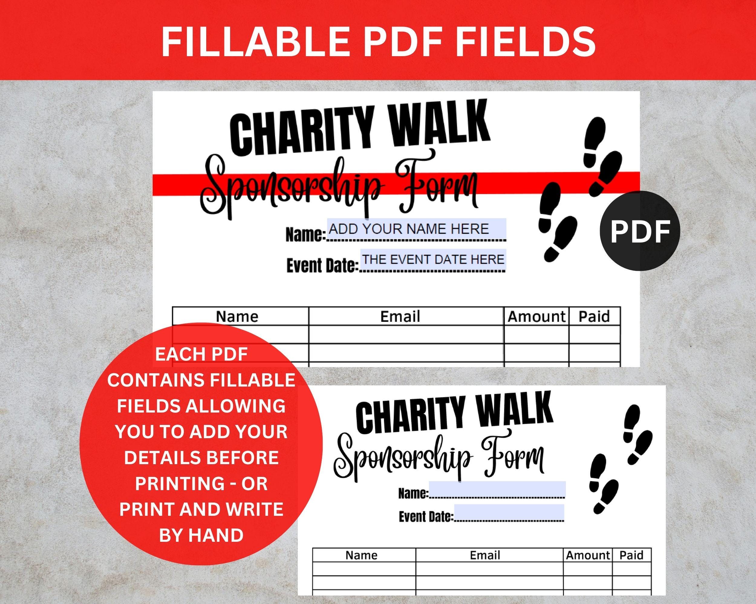 Charity Walk Printable Sponsorship Form, Sponsorship Form, Fundraising ...