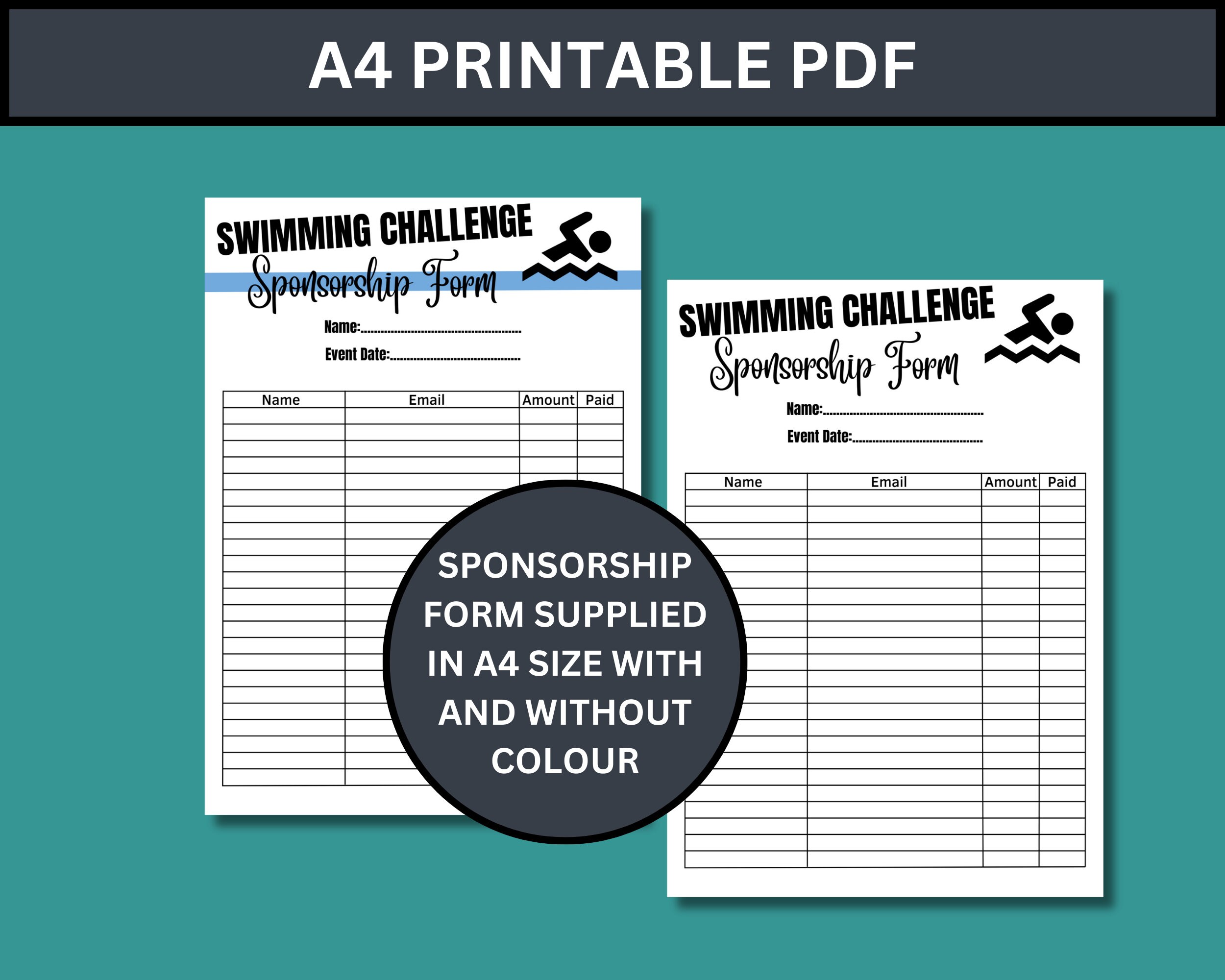 Swimming Challenge Printable Sponsorship Form Printable PDF - Etsy