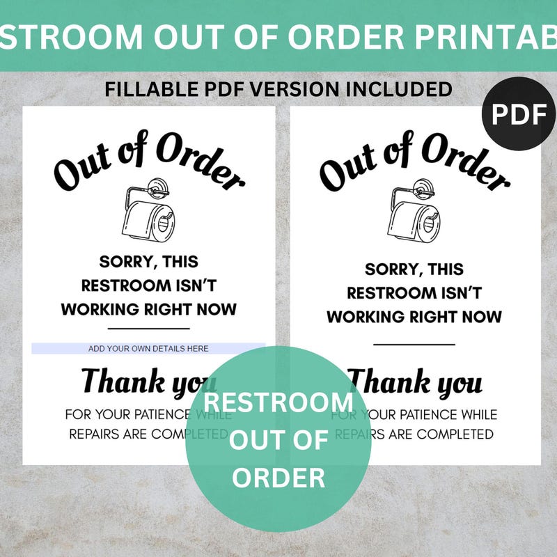 Bathroom Out of Order Signs - Etsy