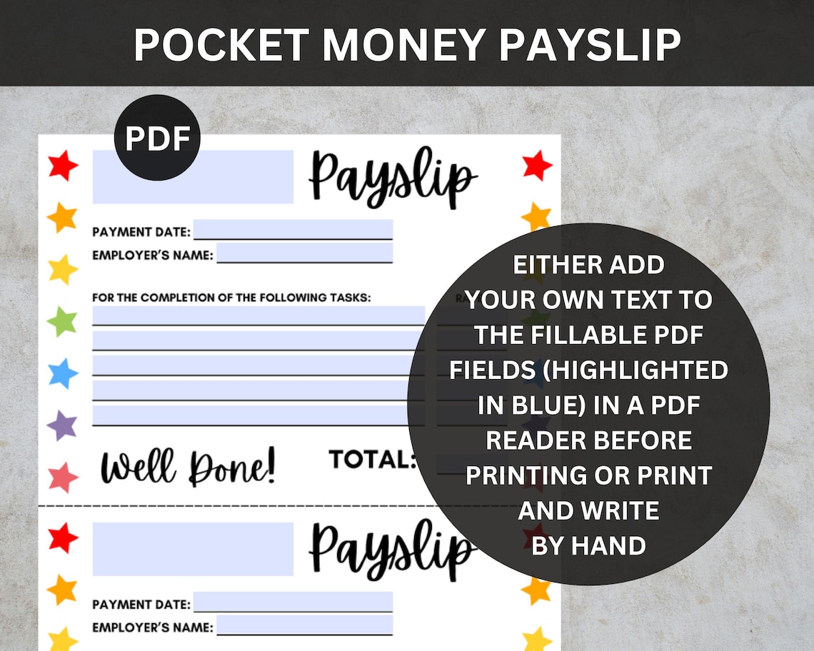 Editable Payslip for Kids, Printable Kids Paycheck, Chore Chart for Kid ...