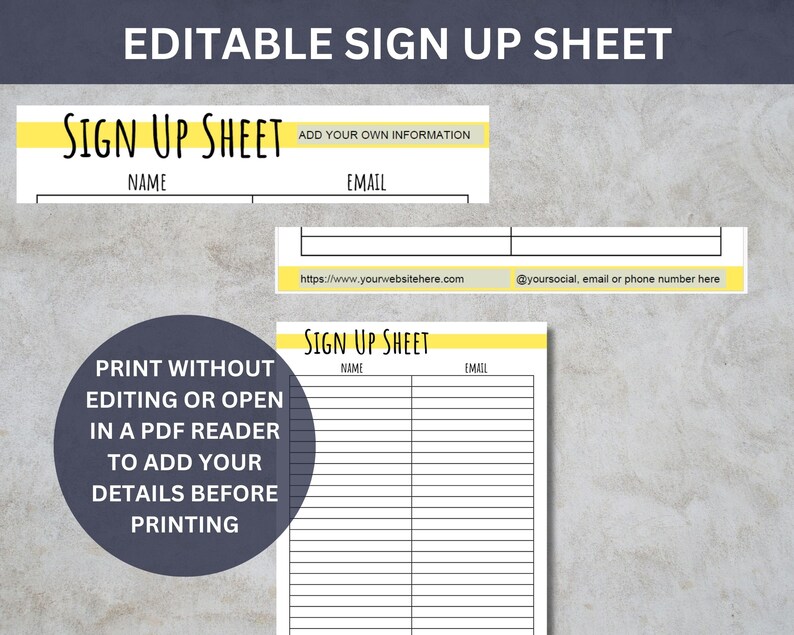 Editable Sign up Sheet Printable Event Sign up Sheet Template Sign up ...