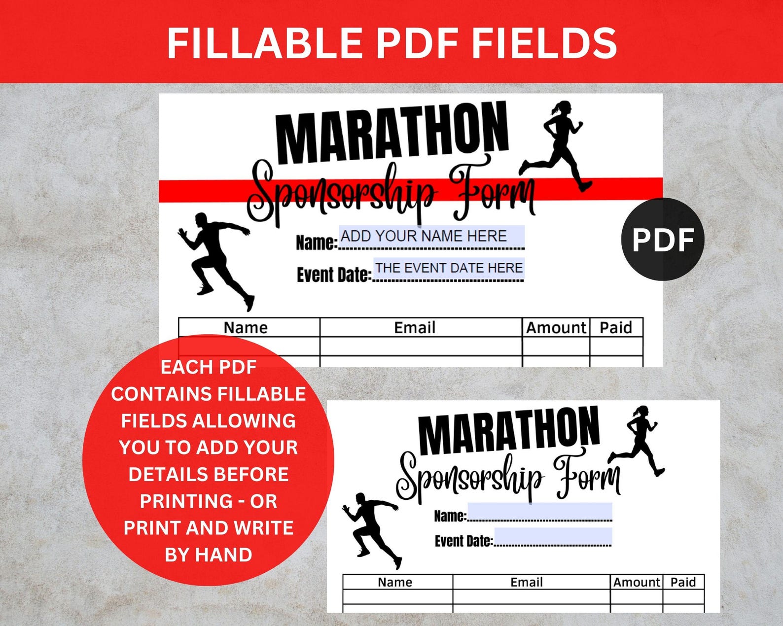 Marathon Printable Sponsorship Form, A4 Sponsor Form, Charity ...
