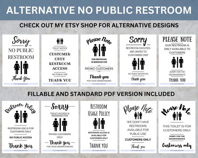 No Public Restroom Printable Sign, Toilet for Customers Only - A4 PDF ...