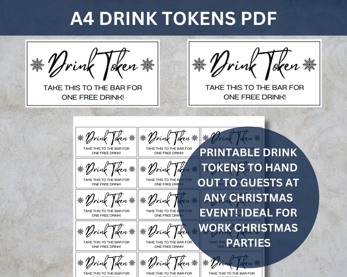 Printable Christmas Drink Tokens, Christmas Drink Voucher, Christmas ...