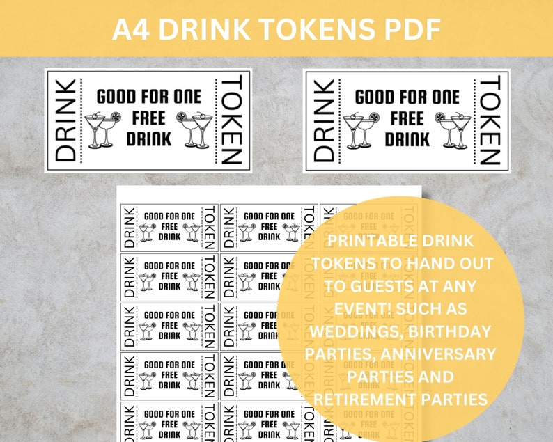 Printable Drink Tokens: Wedding & Party Event Tickets (PDF) - Etsy