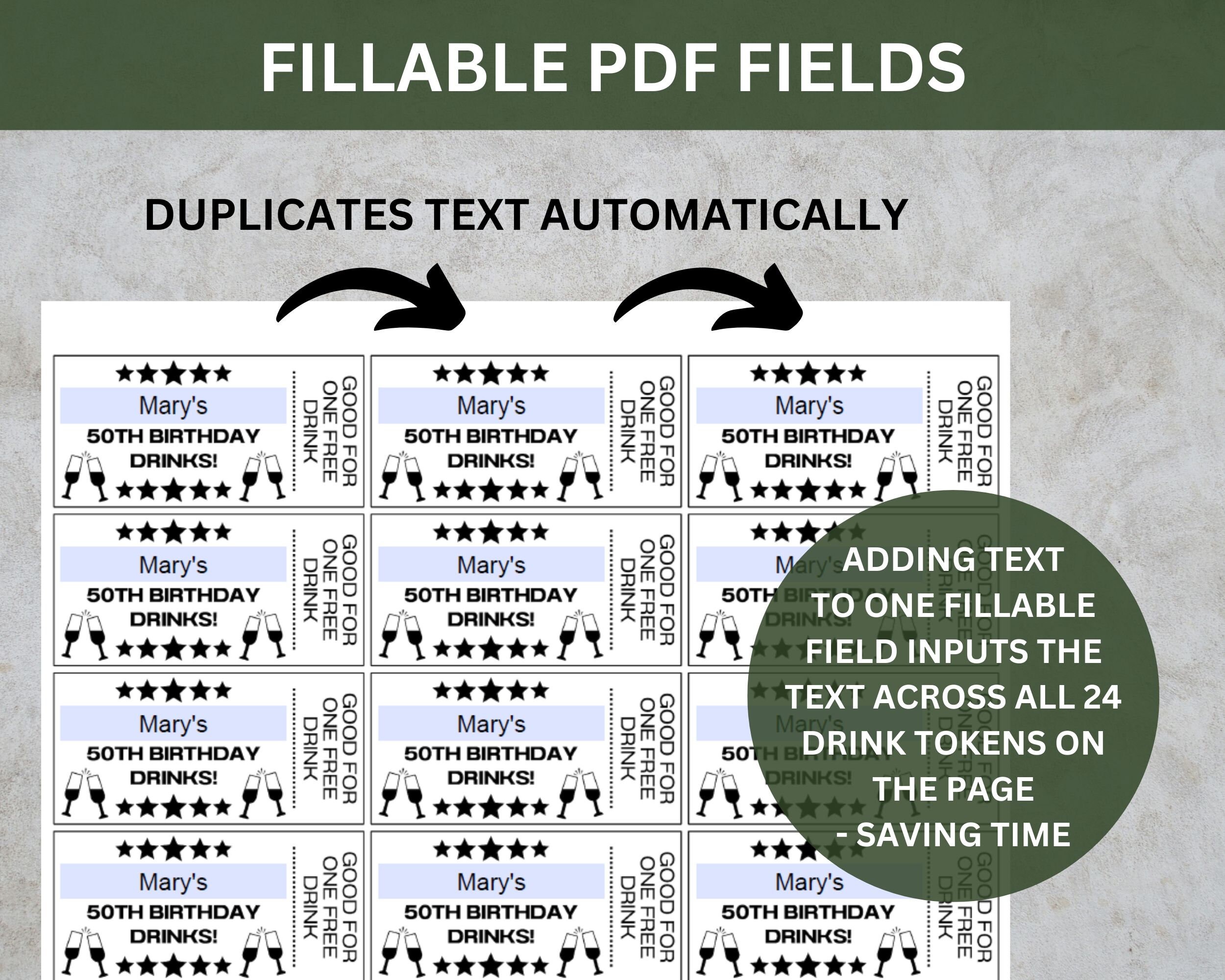 Editable 50th Birthday Drink Tokens, Printable Birthday Drink Tokens ...