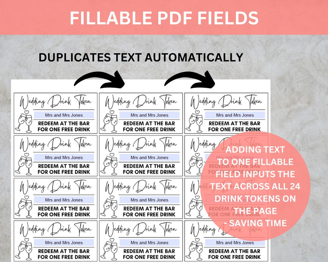 Editable Wedding Drink Tokens, Wedding Drink Tickets, Customisable ...