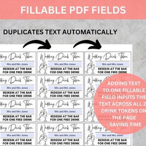 Editable Wedding Drink Tokens, Wedding Drink Tickets, Customisable ...