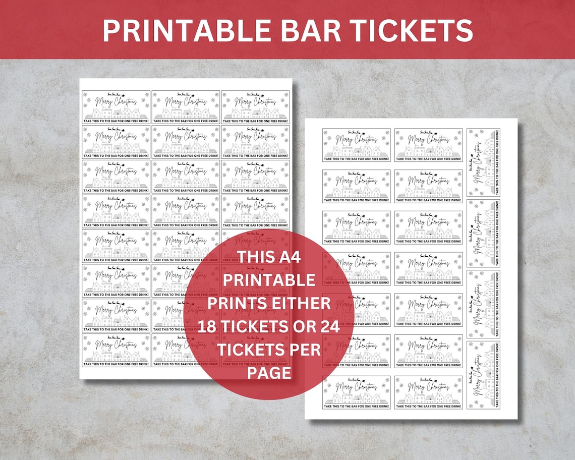 Printable Christmas Drink Tokens, Christmas Party Voucher, Christmas ...