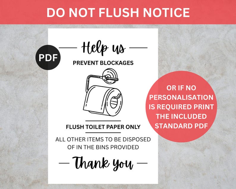 Printable Do Not Flush Sign, Please Don't Flush PDF - A4 Downloadable ...
