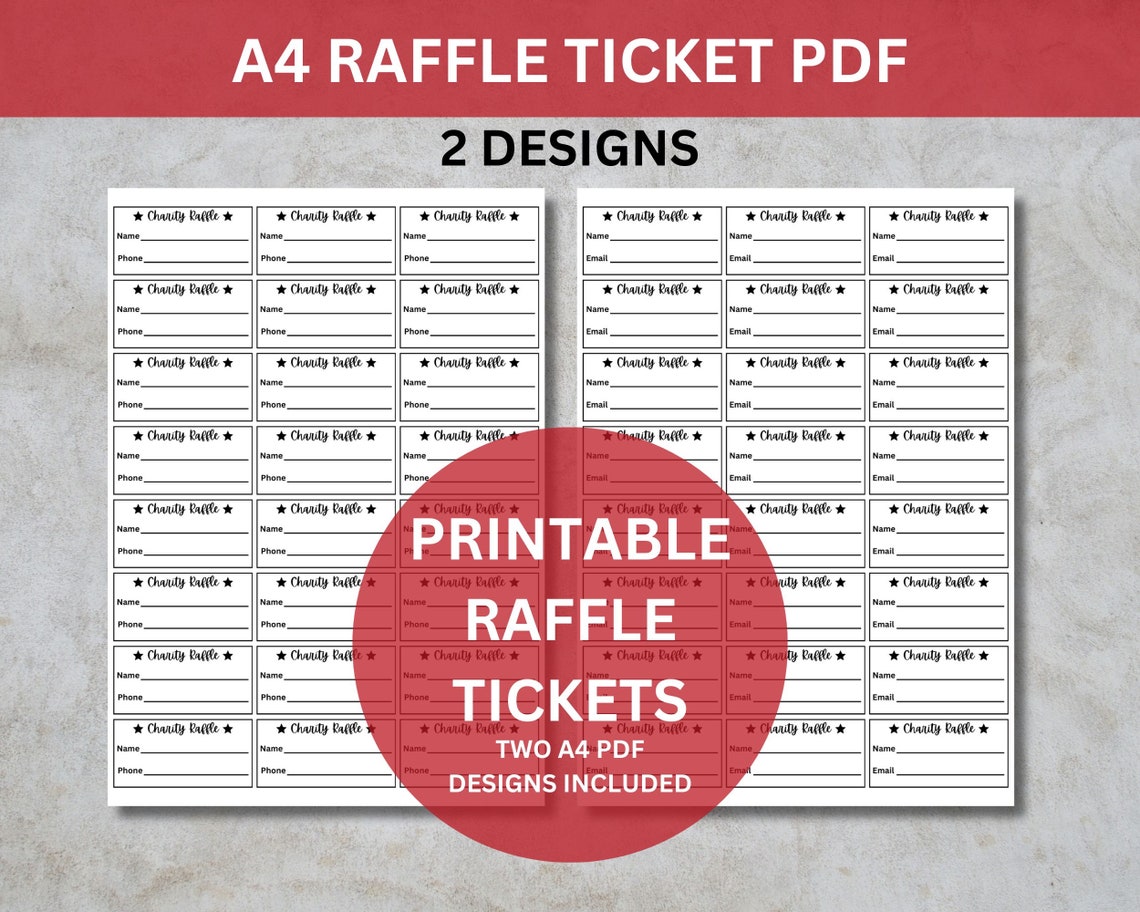 Charity Raffle Tickets, Printable Raffle Tickets, Event Raffle Tickets ...