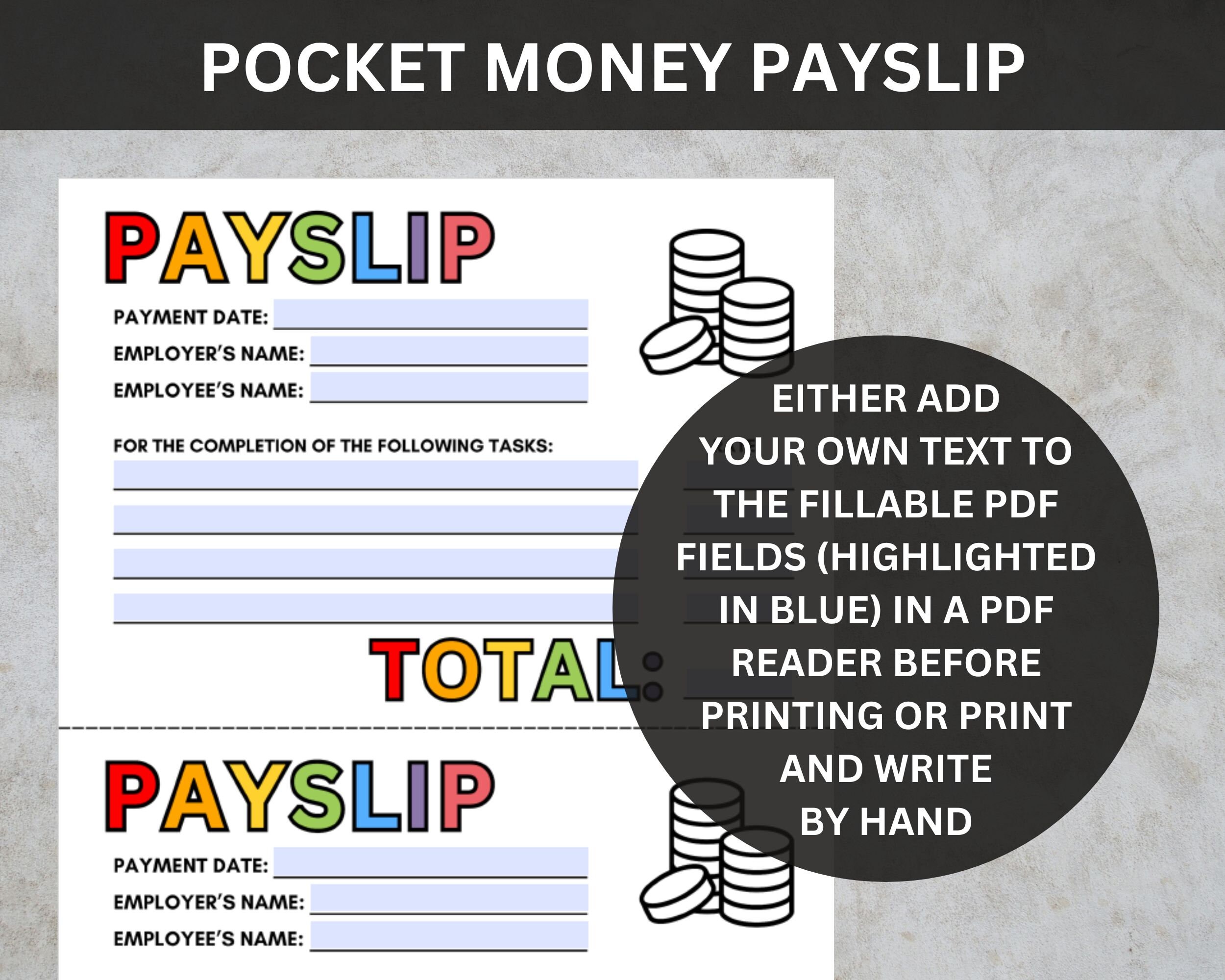 Editable Payslip for Kids, Printable Kids Pay Cheque, Chore Chart for ...