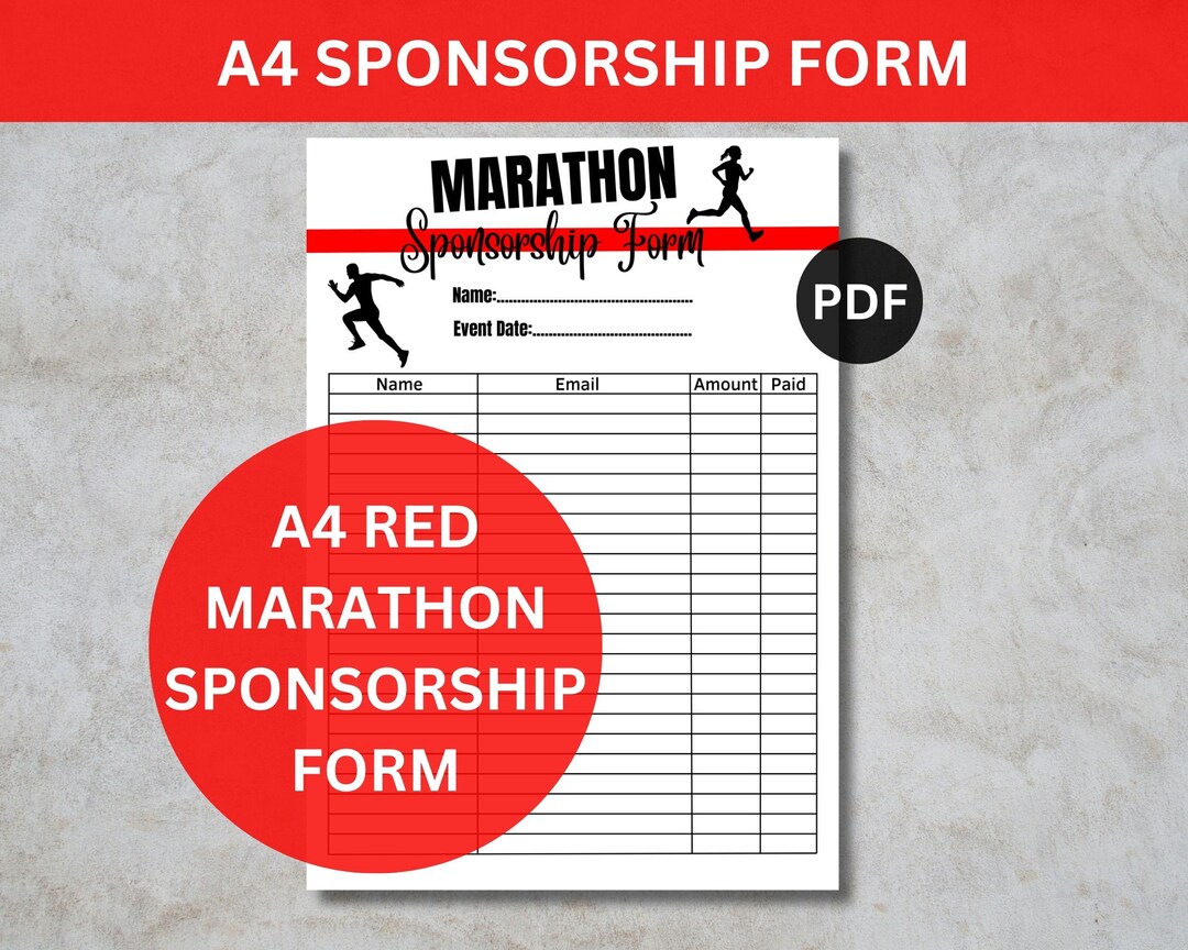 Marathon Printable Sponsorship Form, A4 Sponsor Form, Charity ...