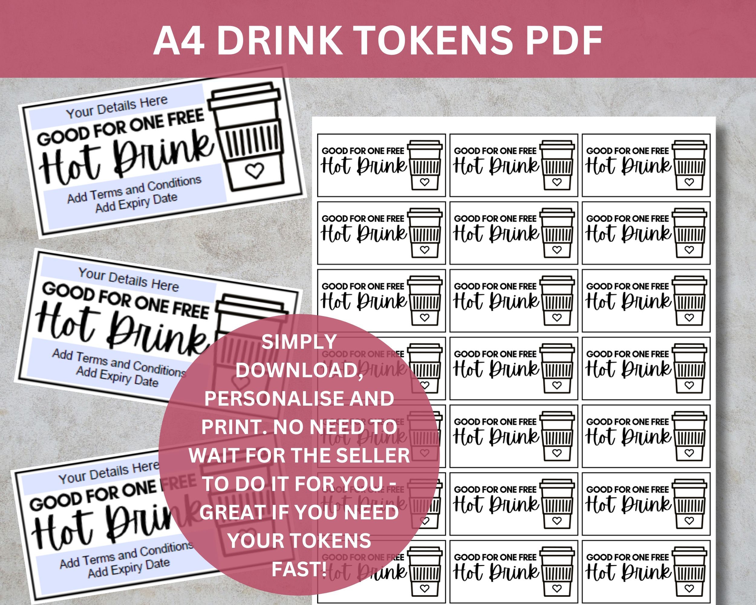 Printable Free Hot Drink Token Sheet: Fillable PDF Voucher - Etsy