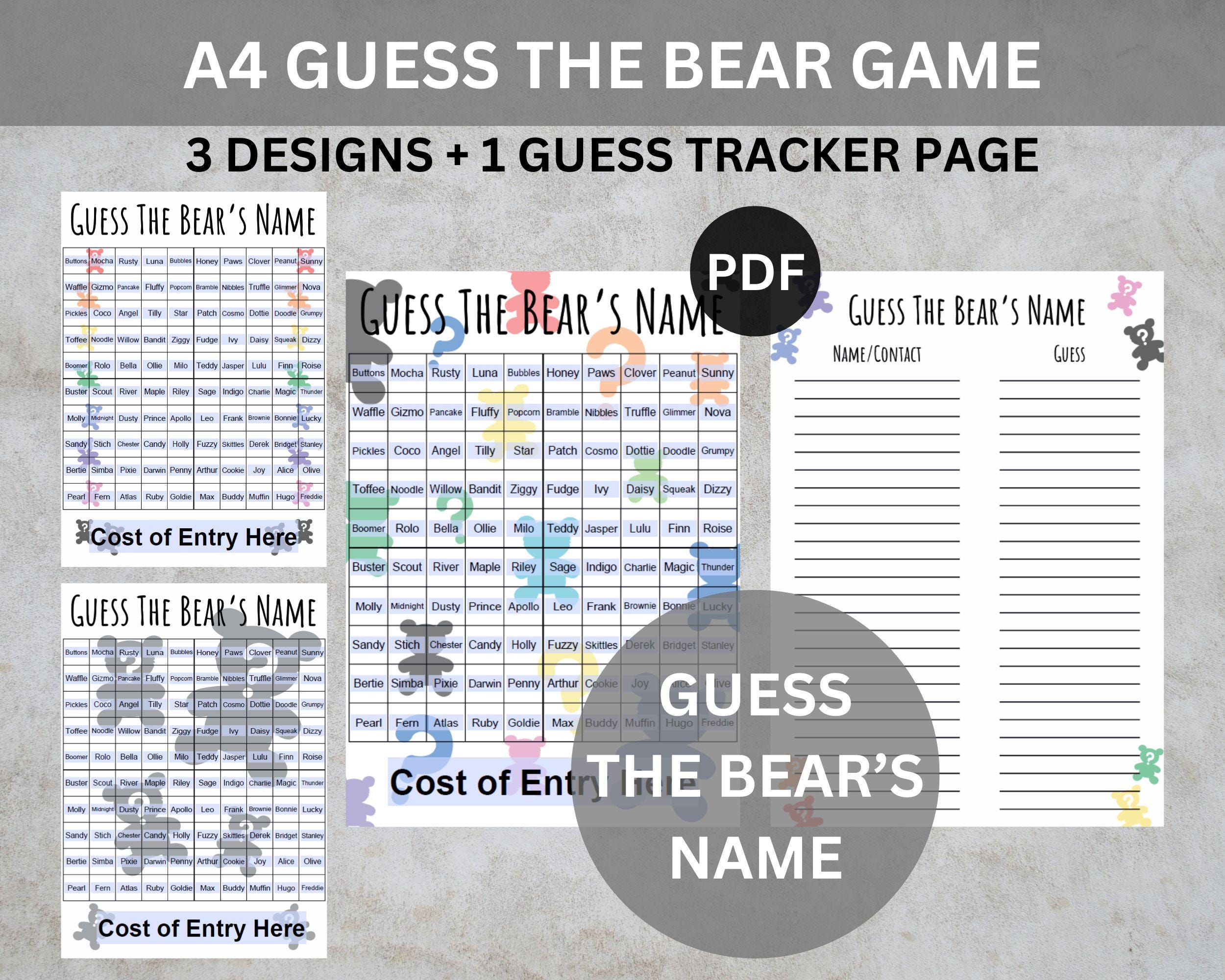 Charity Fundraising Game, PDF Guess the Bear's Name Game, Fundraising ...