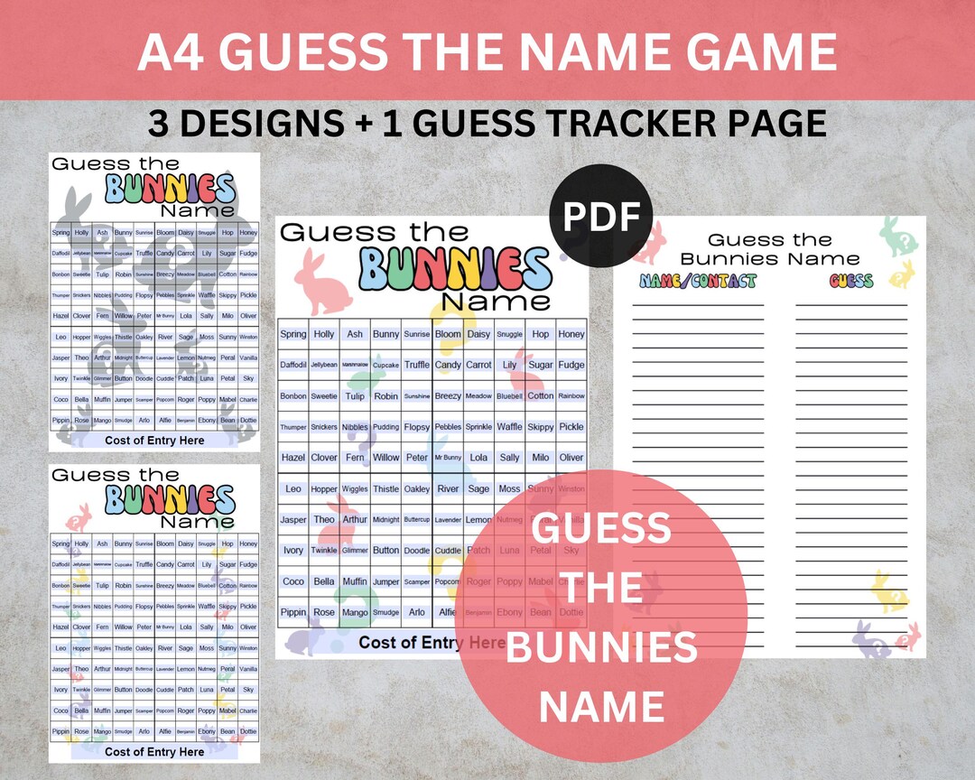 Easter Fundraising Game, Guess the Bunnies Name Printable, Guess the ...