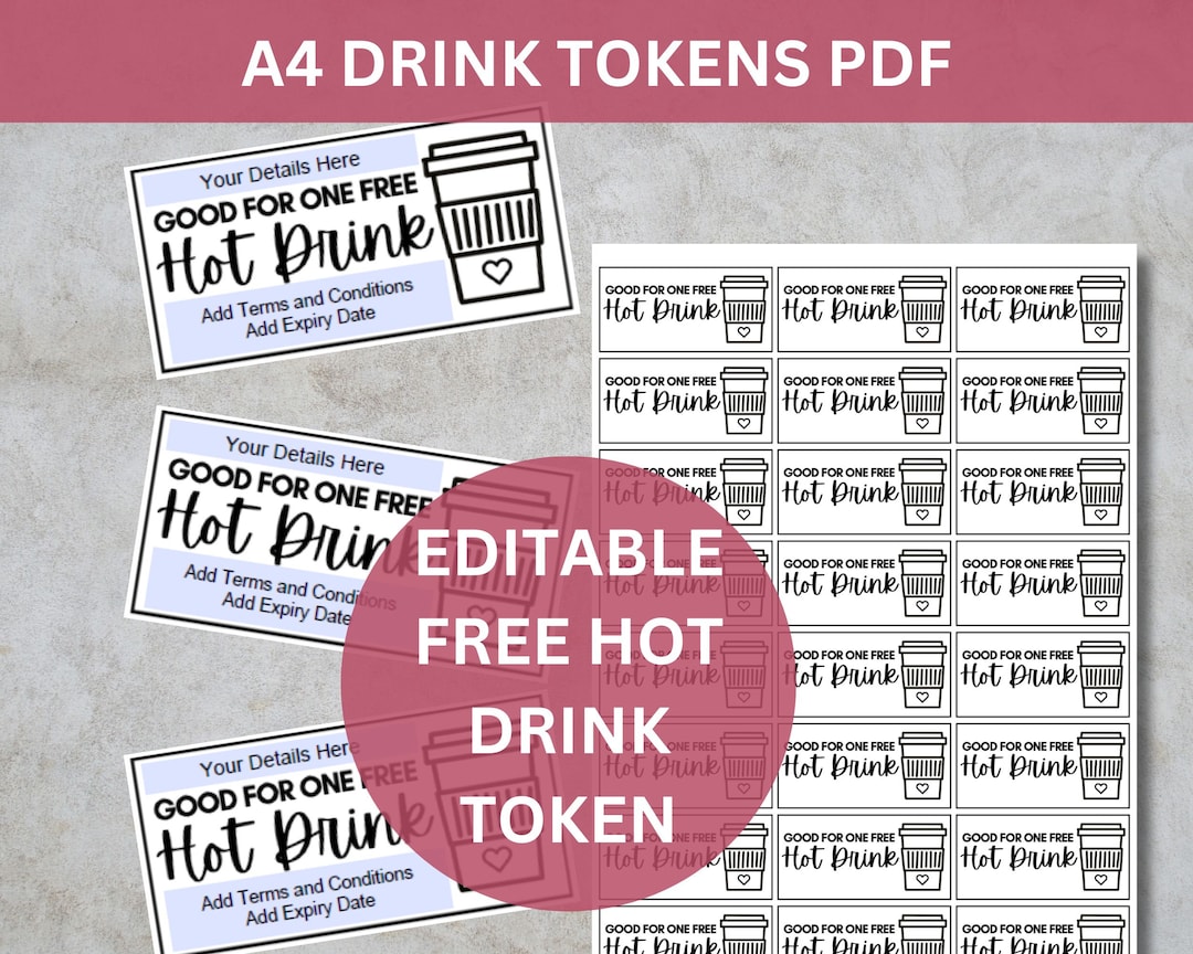 Printable Free Hot Drink Token Sheet: Fillable PDF Voucher - Etsy