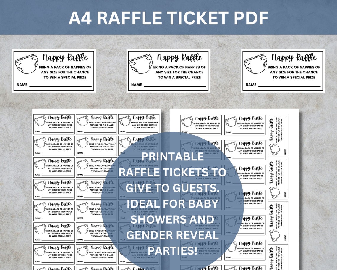 Printable Nappy Raffle Ticket, Baby Nappy Raffle, Baby Shower Raffle ...