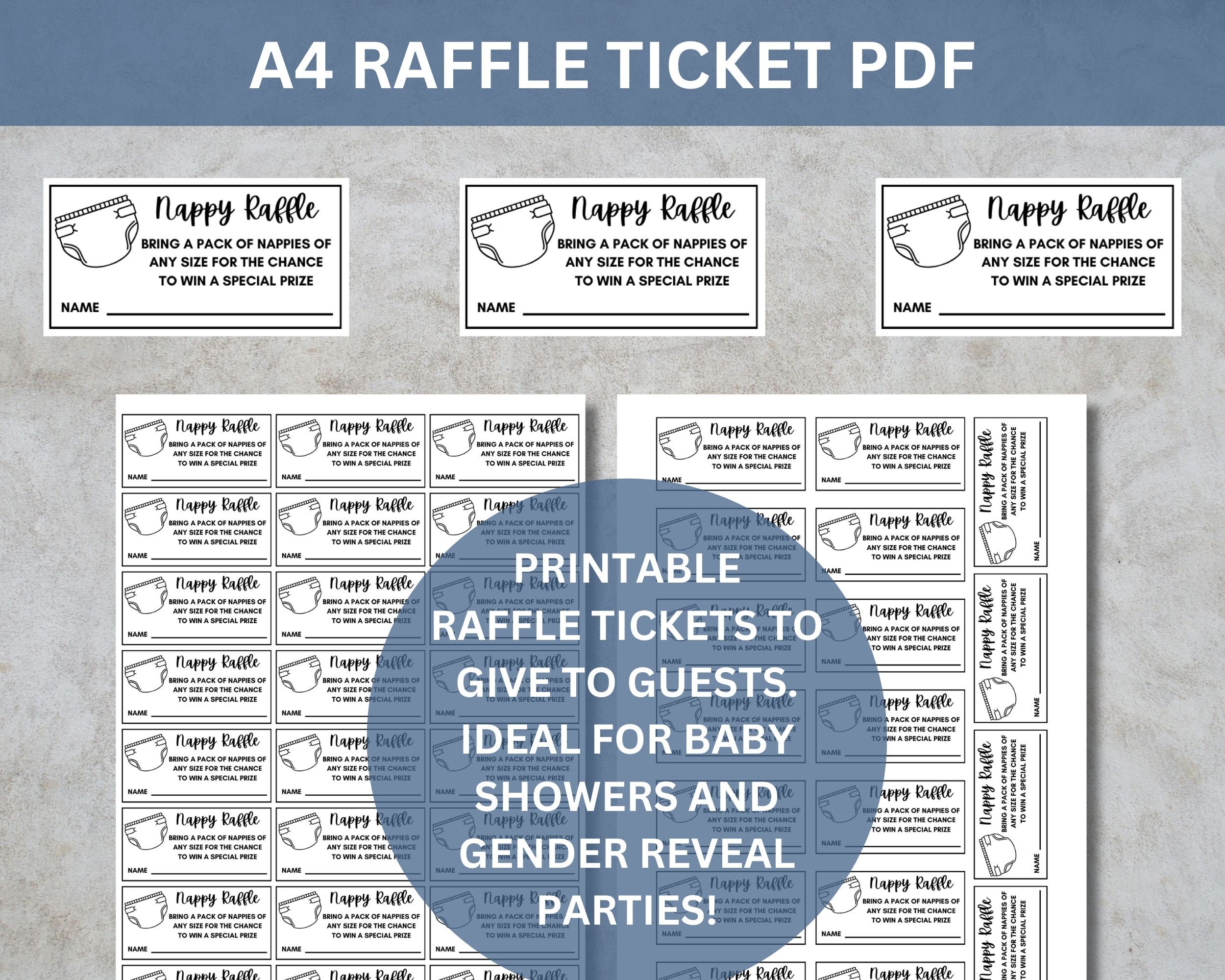 Printable Nappy Raffle Ticket, Baby Nappy Raffle, Baby Shower Raffle ...