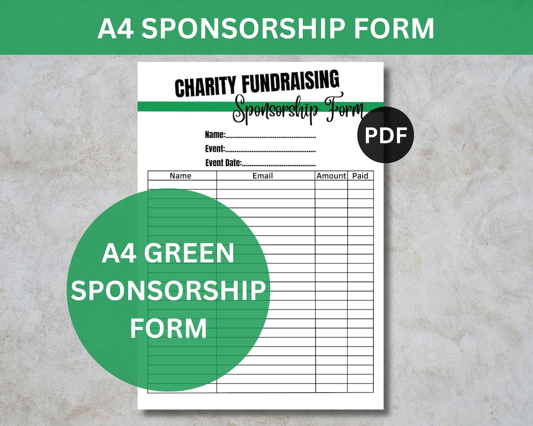 Printable Charity Sponsorship Form: A4 Fundraiser Sheet (PDF) - Etsy