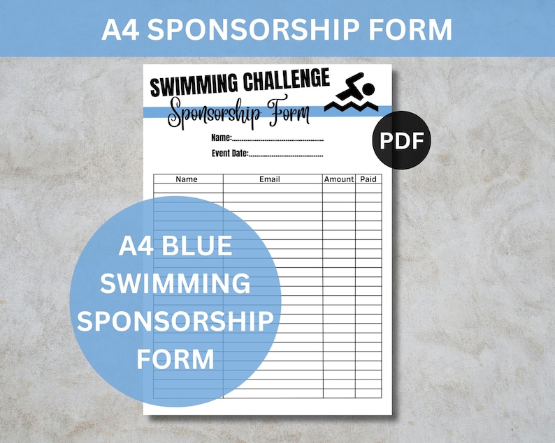 Swimming Challenge Printable Sponsorship Form - Printable PDF Download ...