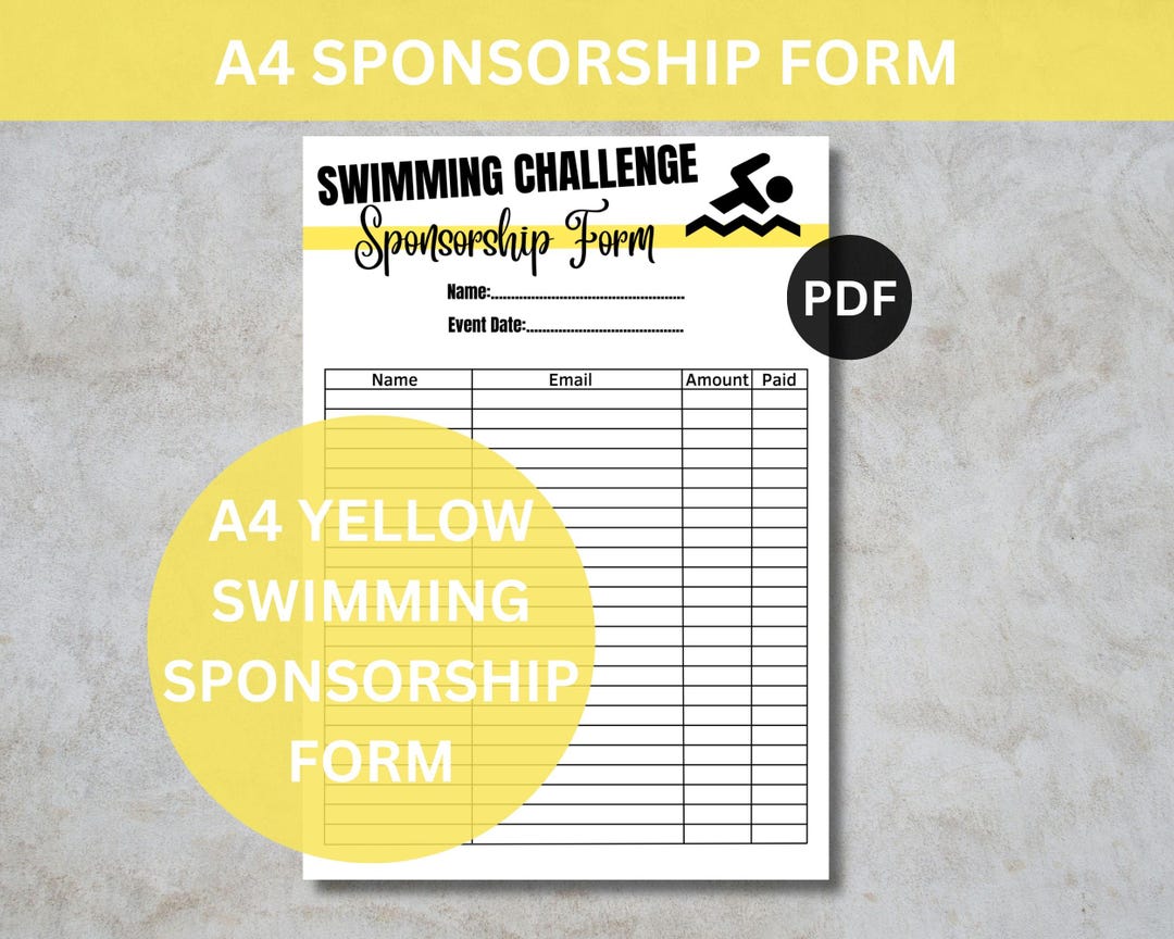 Swimming Challenge Printable Sponsorship Form, A4 Charity Fundraising ...