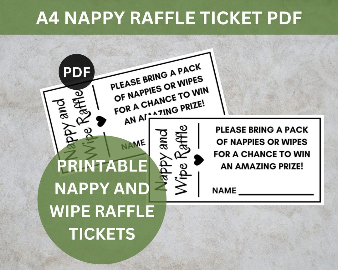 Printable Nappy and Wipe Raffle Tickets, Baby Nappy Raffle, Baby Wipe ...