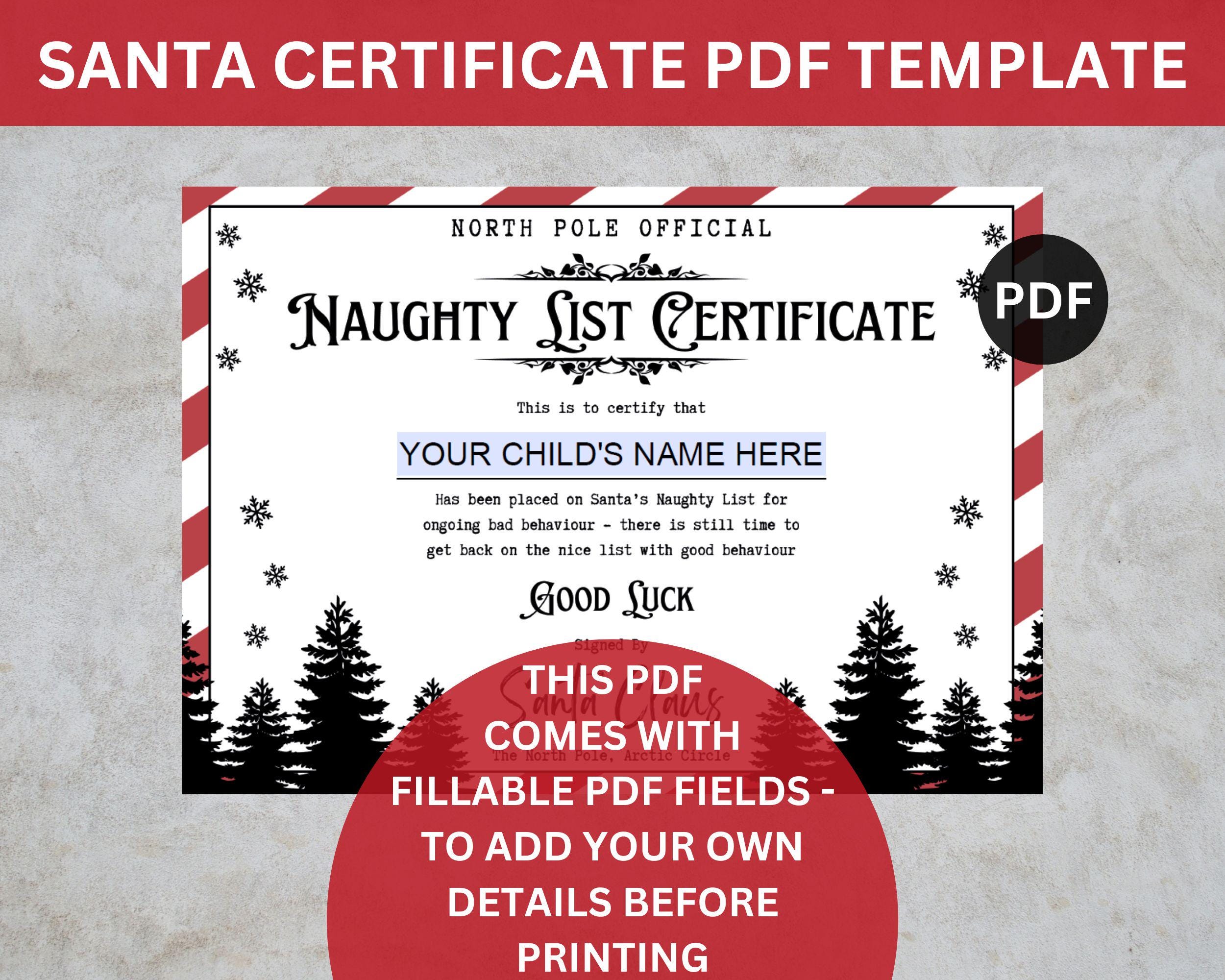 Santa Naughty List Certificate Printable - Personalise With Your Child ...