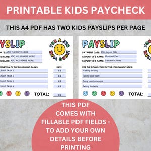 Editable Payslip for Kids, Printable Kids Paycheck, Kids Reward System ...