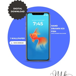 Apple iPhone Wallpaper, Hand Drawn Koi Fish, iPhone Wallpaper, Digital ...