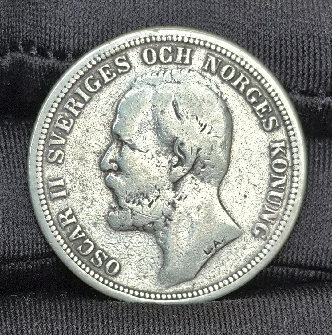 Sweden 2 Kronor, 1892 Oscar II Sveriges O. NORGES KONUNG, Old Silver ...
