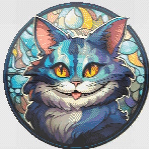 Cheshire Cat Stained Glass Cross Stitch Pattern - Whimsical Wonderland ...