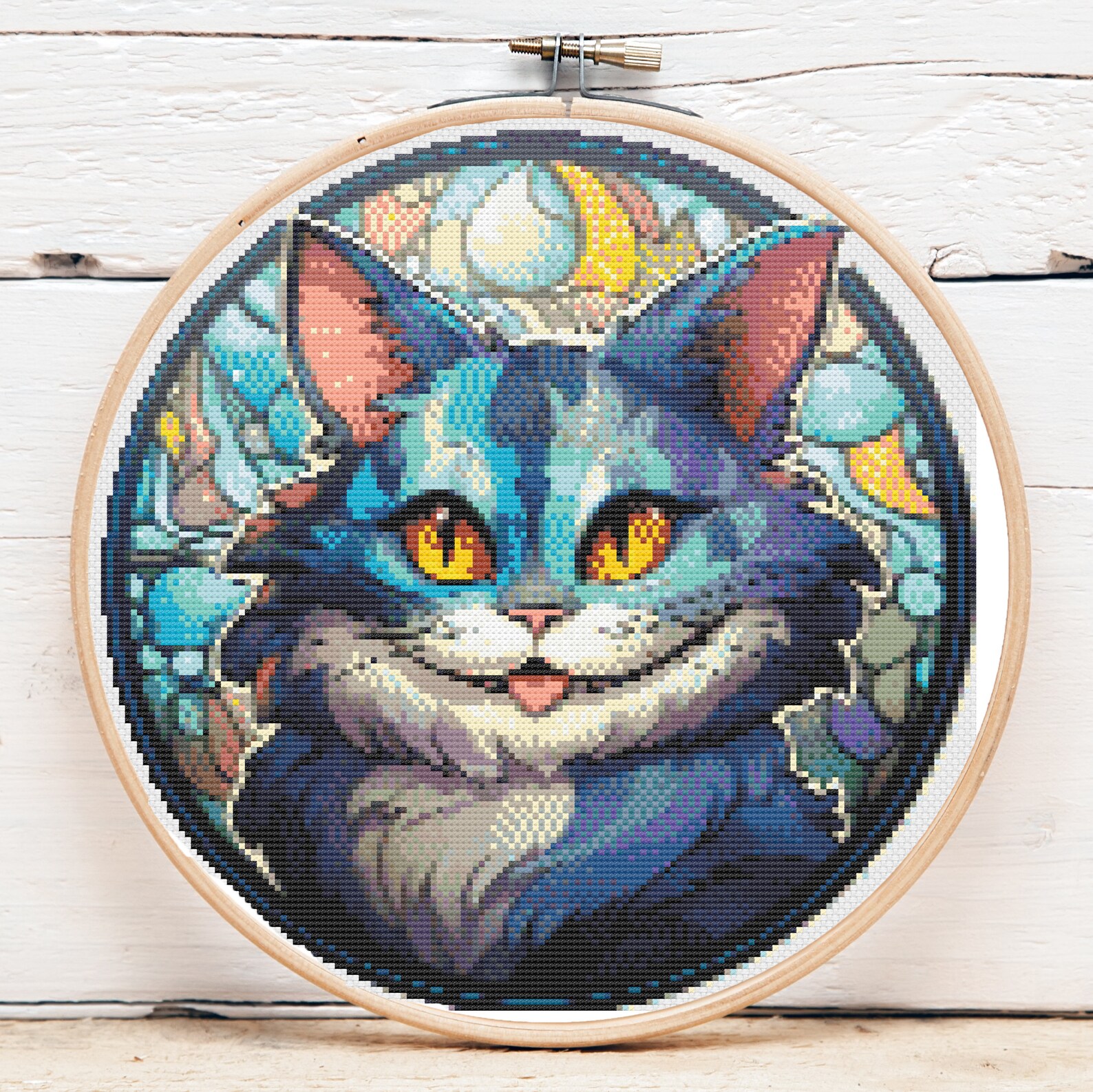 Cheshire Cat Stained Glass Cross Stitch Pattern - Whimsical Wonderland ...