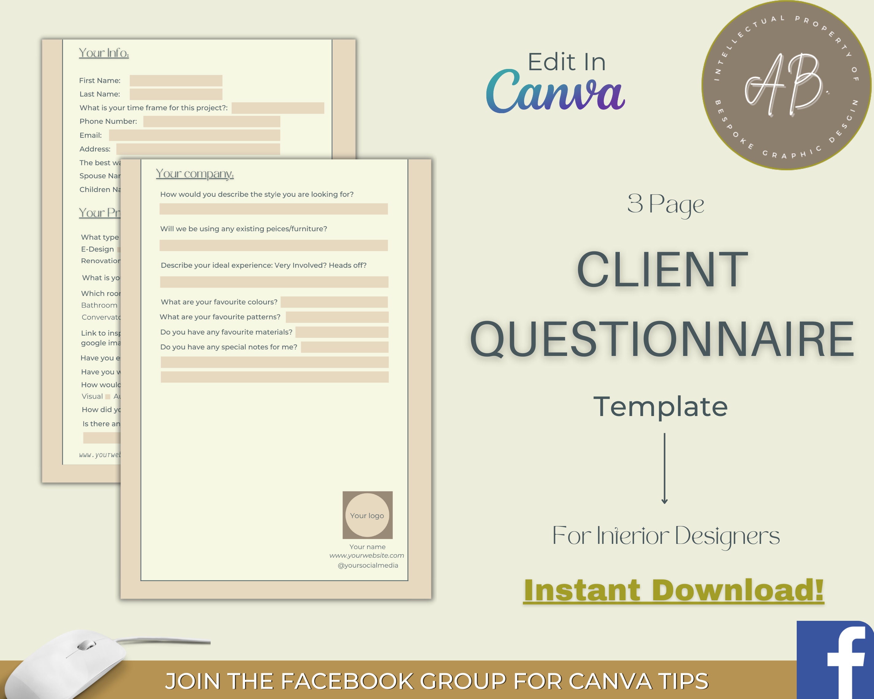 Client Questionnaire Template Brand Questionnaire Form Interior Design ...