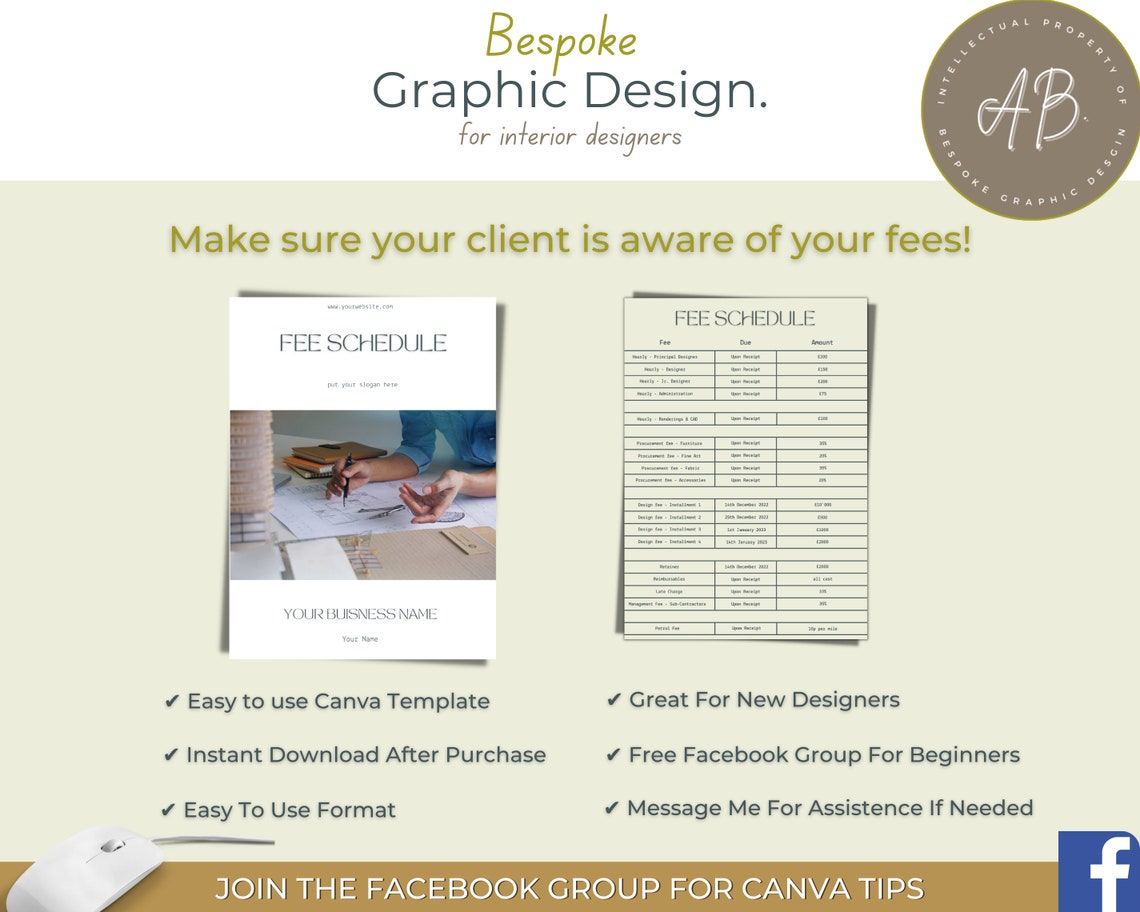 Fee Schedule Template for Interior Designers Fee Calculator Payment ...